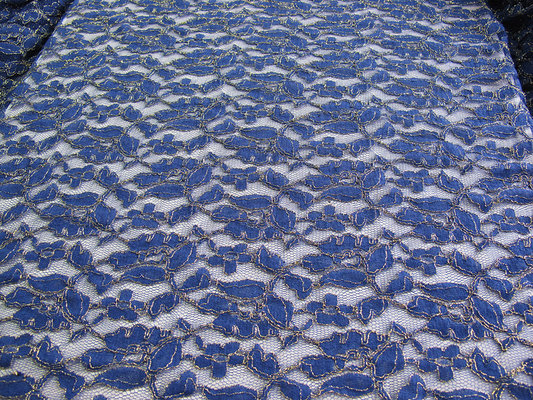 Royal Blue Cotton Nylon Gold Metallic Lace Fabric Shrink-resistant CY-L0791