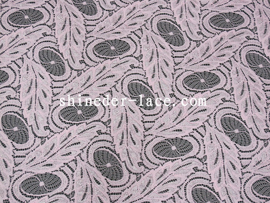 Leaf Pattern With Geometry Nylon Lace Fabric With Pink Flower For Dress SYD-0180