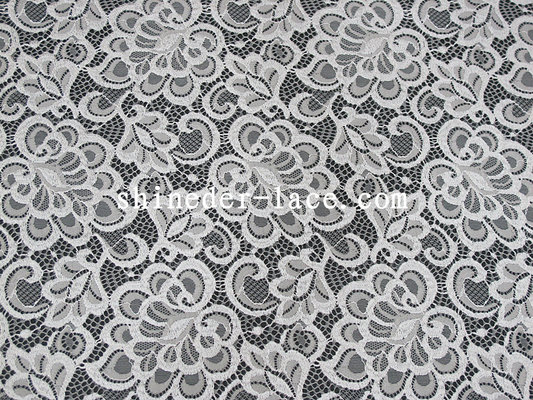 150cm Width Nylon Lace Fabric White Flower Design For Dress SYD-0185