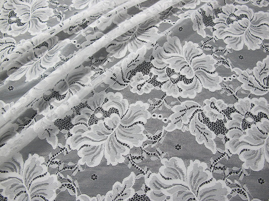 White Digital Nylon Lace Fabric Flower Design For Dress With Swiss Lace
