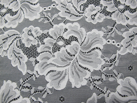 White Digital Nylon Lace Fabric Flower Design For Dress With Swiss Lace