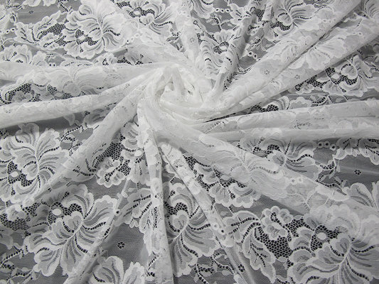 White Digital Nylon Lace Fabric Flower Design For Dress With Swiss Lace