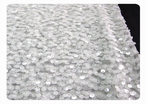 White Beaded Lace Fabric