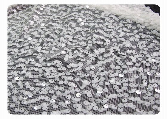 Eco-Friendly Beaded Lace Fabric with White Shining Sequins CY-XP0003