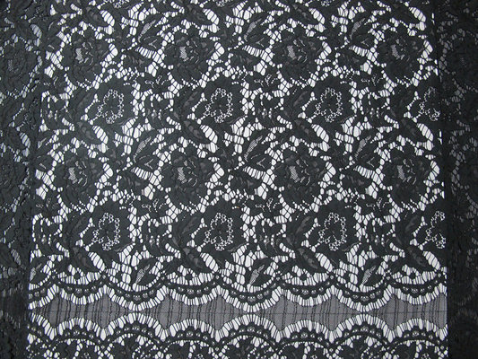 Black Nylon Corded Lace Fabric Floral Knitted Shrink-Resistant