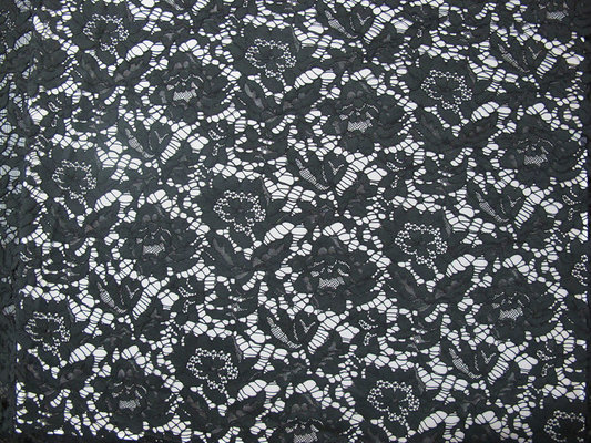 Black Nylon Corded Lace Fabric Floral Knitted Shrink-Resistant