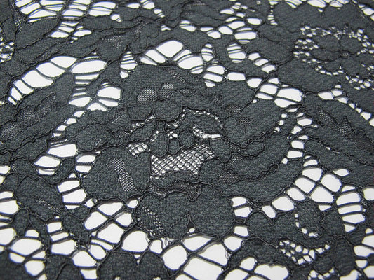 Black Nylon Corded Lace Fabric Floral Knitted Shrink-Resistant