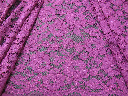 Elegant Purple Crochet Flower Lace Fabric Nylon Rayon Material For Garment