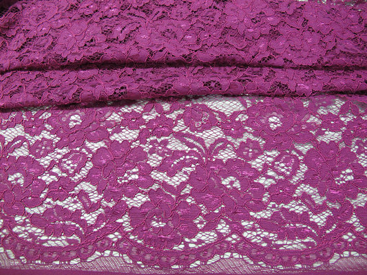 Elegant Purple Crochet Flower Lace Fabric Nylon Rayon Material For Garment