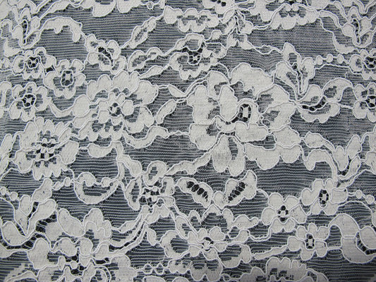 White Bridal Corded Lace Fabric Knitted Cotton Nylon Rayon Lace For Clothing