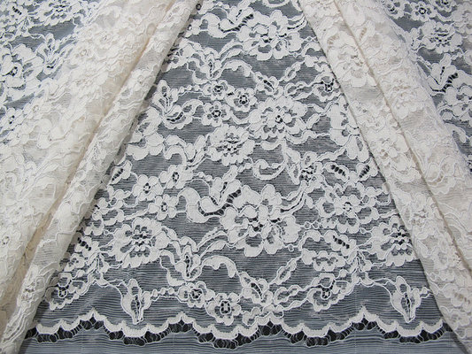 White Bridal Corded Lace Fabric Knitted Cotton Nylon Rayon Lace For Clothing