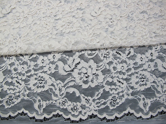 White Bridal Corded Lace Fabric Knitted Cotton Nylon Rayon Lace For Clothing