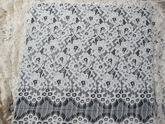 Eyelash Corded Lace Fabric White Floral / Nylon Rayon Heavy Lace Material