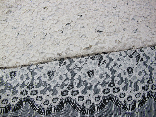 Eyelash Corded Lace Fabric White Floral / Nylon Rayon Heavy Lace Material