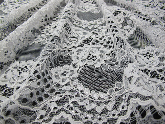 White Guipure Corded Lace Fabric For Wedding Dress Nylon Floral Knitted OEM ODM