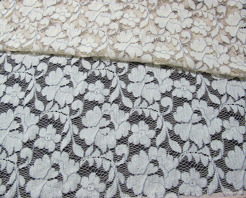 Grey Elastic Cord Lace Material / Floral Viscose Nylon Cotton Fabric CY-DK0011