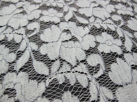 Grey Elastic Cord Lace Material / Floral Viscose Nylon Cotton Fabric CY-DK0011