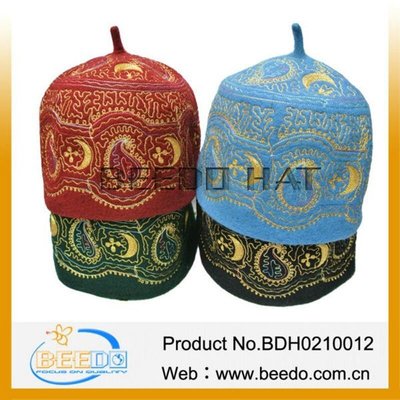 Women And Men Wool Felt Islamic Cap Embroidery Muslim Hat