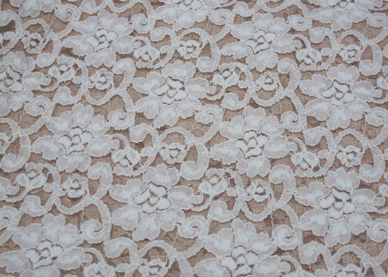 Fashion Brushed White Lace Fabric Flower Shape , Stretchable 135cm Width CY-LQ0042