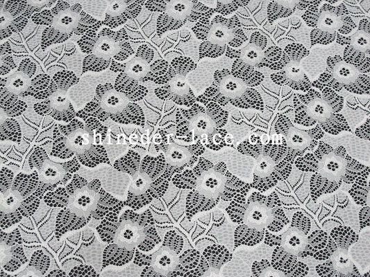 White Nylon Spandex Stretch Lace Fabric With Flower Design For Garment SYD-0186