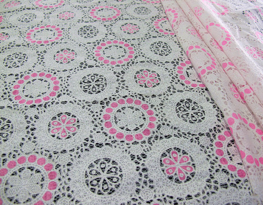 Pink Geometric Polyester Lace Fabric Cotton Burnout Allover Lace for Lady Clothes(CY-DK0041)