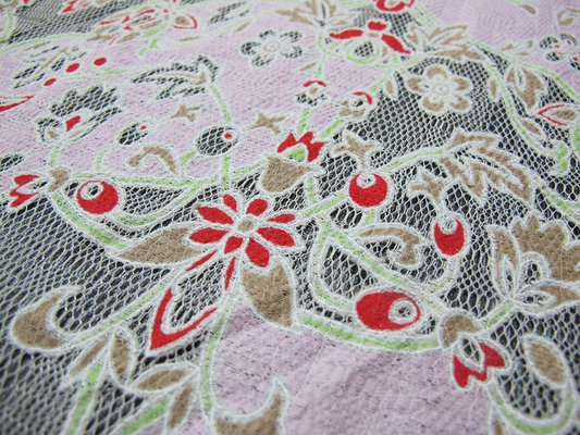 Colored Unique Floral Polyester Lace Fabric Cotton with Burnout Curtain Lace and Eco-friendly Dyeing(CY-DK0045)
