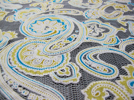 Colored Printed Polyester Lace Fabric Cotton Mesh Burnout Lace of Eco-dyeing Technics(CY-DK0042)