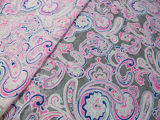 Colored Printed Polyester Lace Fabric Cotton Mesh Burnout Lace of Eco-dyeing Technics(CY-DK0042)