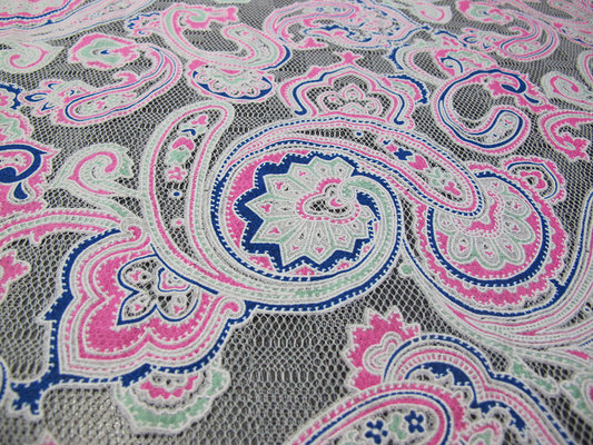 Colored Printed Polyester Lace Fabric Cotton Mesh Burnout Lace of Eco-dyeing Technics(CY-DK0042)