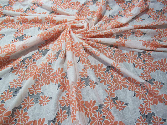 Floral Yellow / Orange Polyester Lace Fabric Cotton Two Tone Burnout Lace with Eco-friendly Dyeing(CY-DK0044)