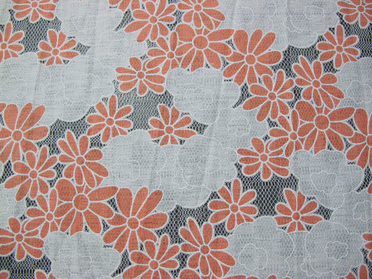Floral Yellow / Orange Polyester Lace Fabric Cotton Two Tone Burnout Lace with Eco-friendly Dyeing(CY-DK0044)