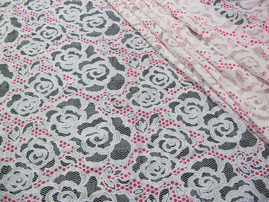 White Cotton Polyester Lace Fabric Rose Print for Lingerie / Bra(CY-DK0033)