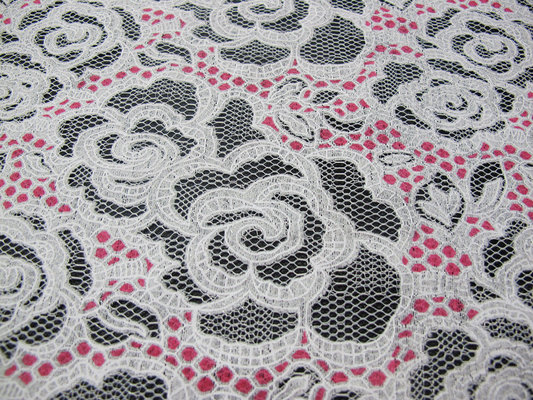 White Cotton Polyester Lace Fabric Rose Print for Lingerie / Bra(CY-DK0033)