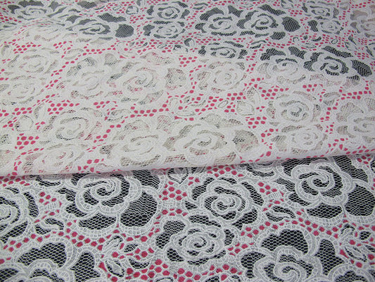 White Cotton Polyester Lace Fabric Rose Print for Lingerie / Bra(CY-DK0033)