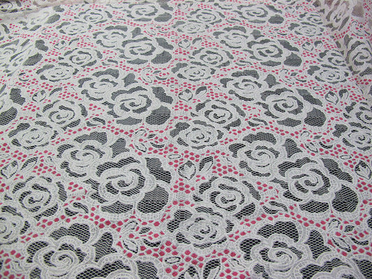 White Cotton Polyester Lace Fabric Rose Print for Lingerie / Bra(CY-DK0033)