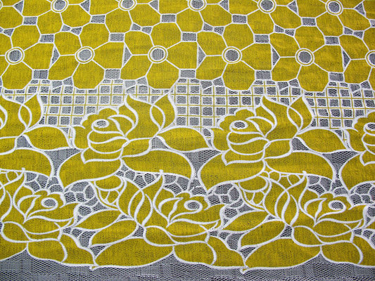 Cotton Yellow Polyester Lace Fabric Floral with Eco-friendly Dyeing(CY-DK0032)