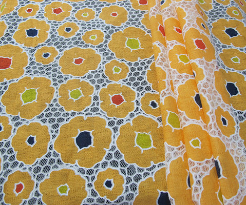 Cotton Mesh Orange Polyester Lace Fabric for Garment / Lady Dress with Burnout Lace(CY-DK0030)