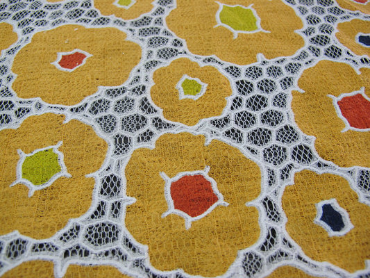 Cotton Mesh Orange Polyester Lace Fabric for Garment / Lady Dress with Burnout Lace(CY-DK0030)