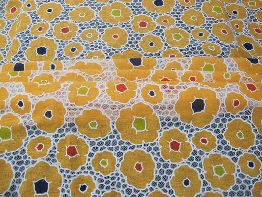 Cotton Mesh Orange Polyester Lace Fabric for Garment / Lady Dress with Burnout Lace(CY-DK0030)