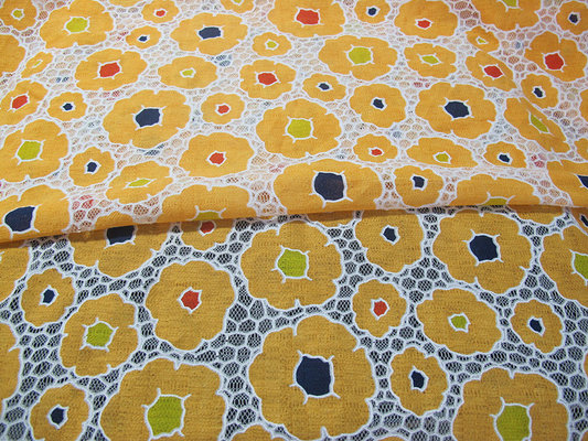 Cotton Mesh Orange Polyester Lace Fabric for Garment / Lady Dress with Burnout Lace(CY-DK0030)