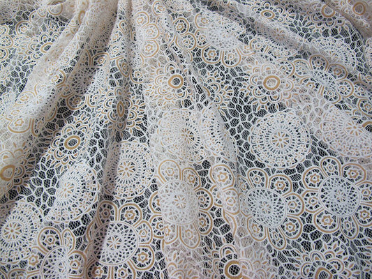 White Cotton Polyester Lace Fabric Thick Geometric Burnout Lace for Dress Decoration(CY-DK0023)