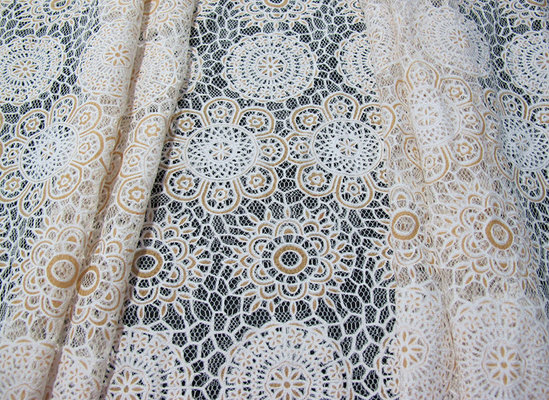 White Cotton Polyester Lace Fabric Thick Geometric Burnout Lace for Dress Decoration(CY-DK0023)