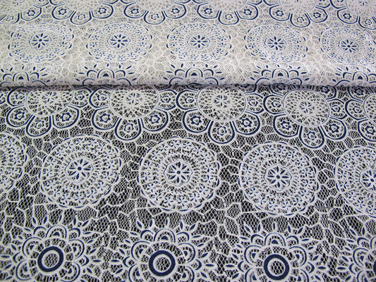 White Cotton Polyester Lace Fabric Thick Geometric Burnout Lace for Dress Decoration(CY-DK0023)