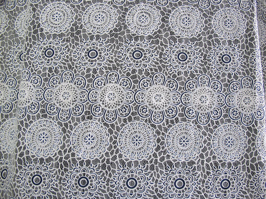 White Cotton Polyester Lace Fabric Thick Geometric Burnout Lace for Dress Decoration(CY-DK0023)