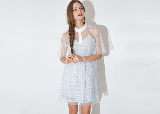 Baby Blue Casual Womens Dresses Organza Two Piece Dress Can Be Worn Separately