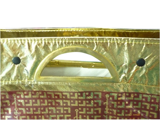 Eco friendly golden lamination non woven carry bag with metal handle