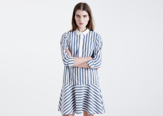 Navy Striped Malle Shirt Dresses For women / Drop Waist Summer Dress