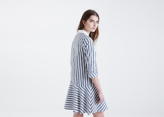 Navy Striped Malle Shirt Dresses For women / Drop Waist Summer Dress