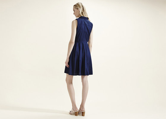 Navy Sleeveless Shirt Dresses For Women / A-line Skirt Shape Summer Dress