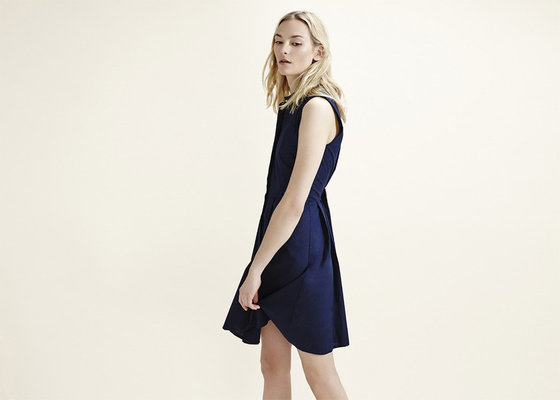 Navy Sleeveless Shirt Dresses For Women / A-line Skirt Shape Summer Dress